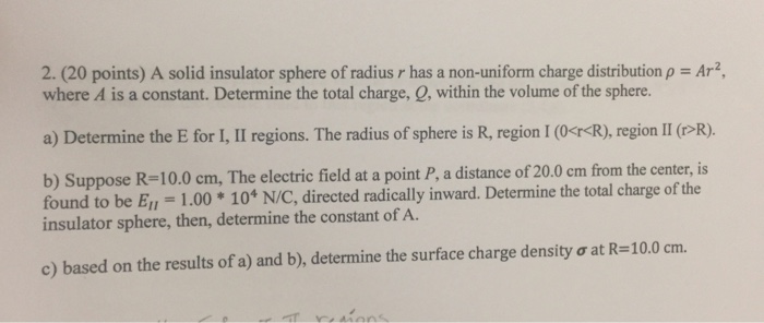 Solved A solid insulator sphere of radius r has a | Chegg.com