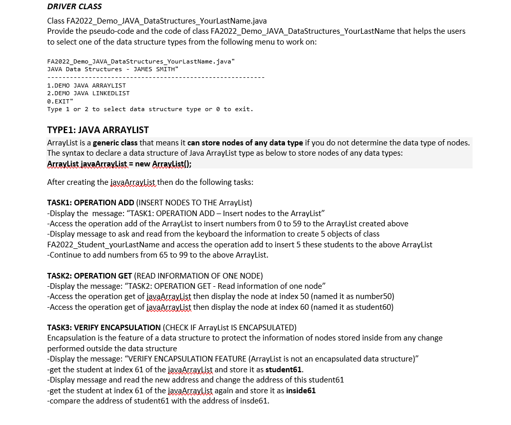 PLEASE PROVIDE THE FULL CODE IN JAVA according to the | Chegg.com