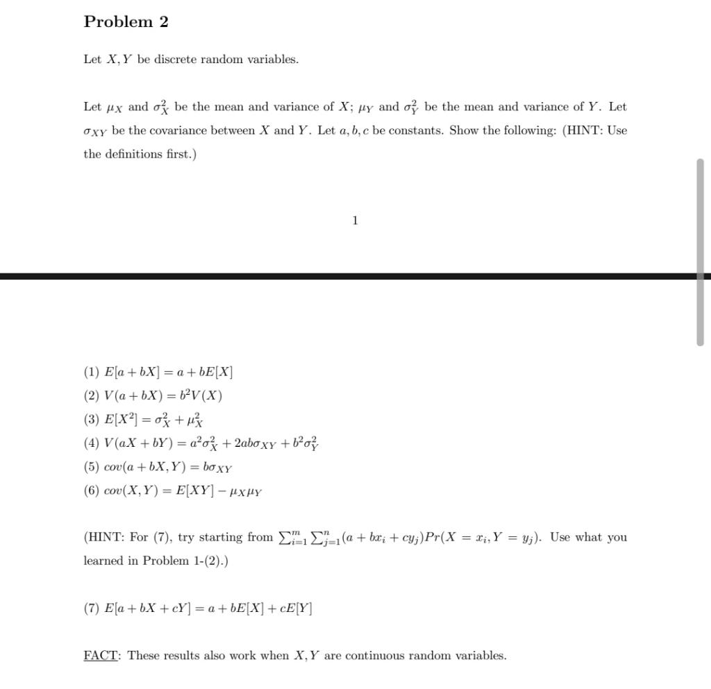 Solved Let X,Y be discrete random variables. Let μX and σX2 | Chegg.com