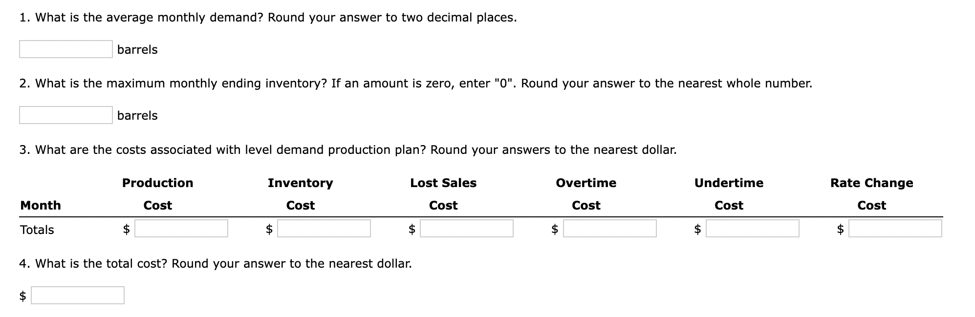 Solved Excel Online Activity: Aggregate Planning - Level | Chegg.com
