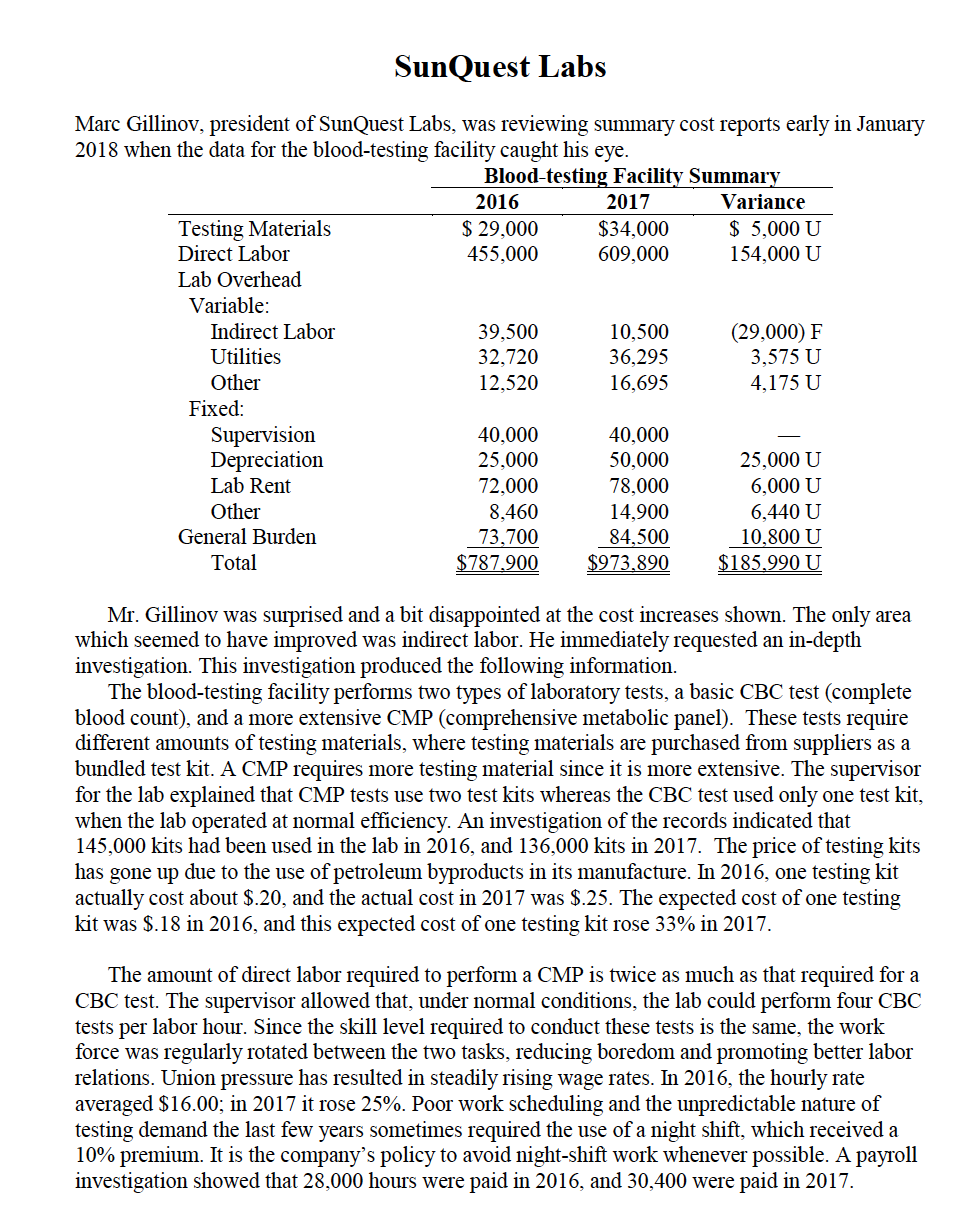 Solved SunQuest Labs Marc Gillinov, president of SunQuest | Chegg.com