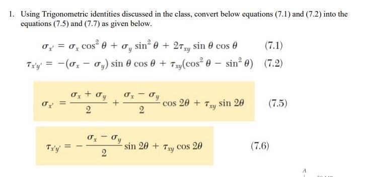 Solved 1. Using Trigonometric identities discussed in the | Chegg.com