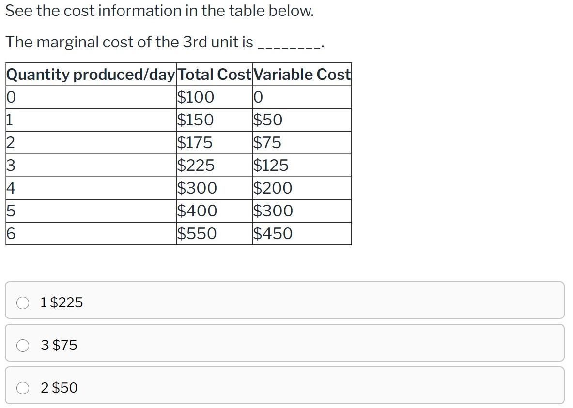 Solved See the cost information in the table below. The | Chegg.com