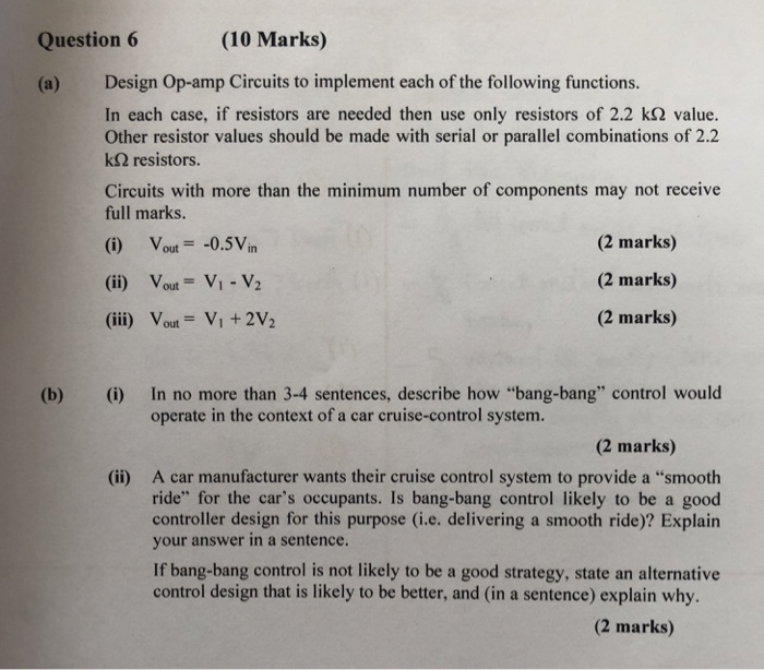 Solved Question 6 (10 Marks) Design Op-amp Circuits to | Chegg.com