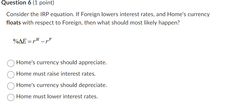 Solved Consider the IRP equation. If Foreign lowers interest | Chegg.com