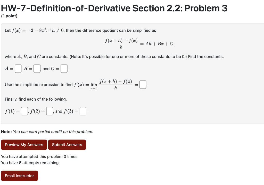 Solved Hw 7 Definition Of Derivative Section 2 2 Problem 3