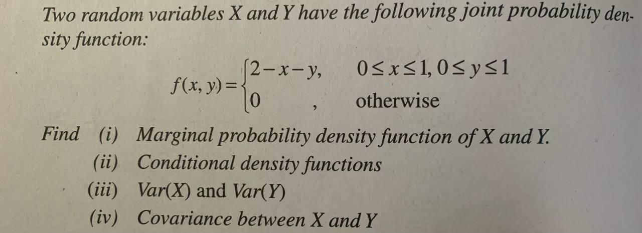 Solved Two random variables X and Y have the following joint | Chegg.com