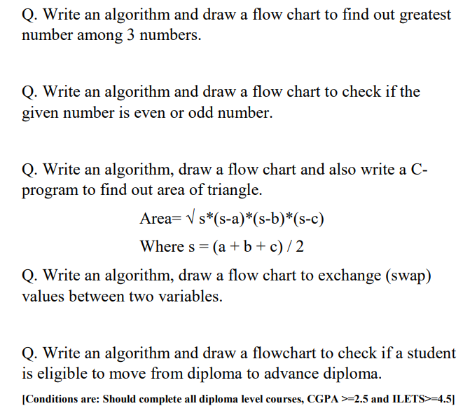 Q Write An Algorithm And Draw A Flow Chart To Find Out Greatest Number 