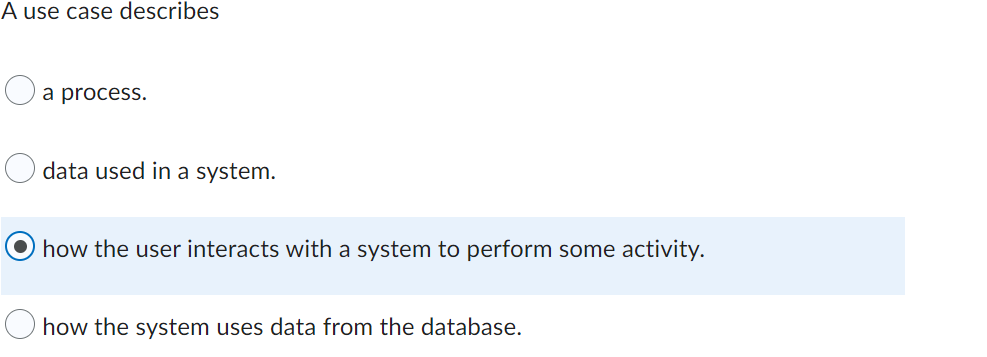Solved A use case describes a process. data used in a | Chegg.com