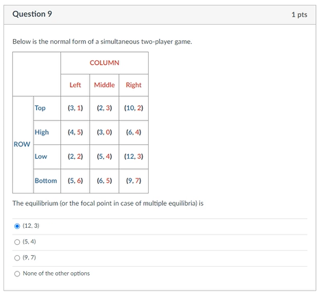 Solved Below is the normal form of a simultaneous two-player | Chegg.com