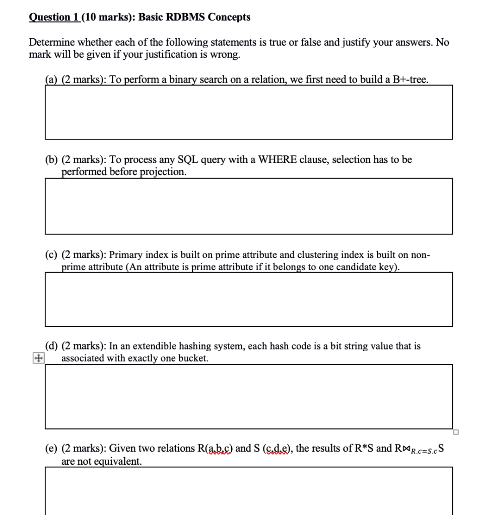Solved Question 1 (10 marks): Basic RDBMS Concepts Determine | Chegg.com