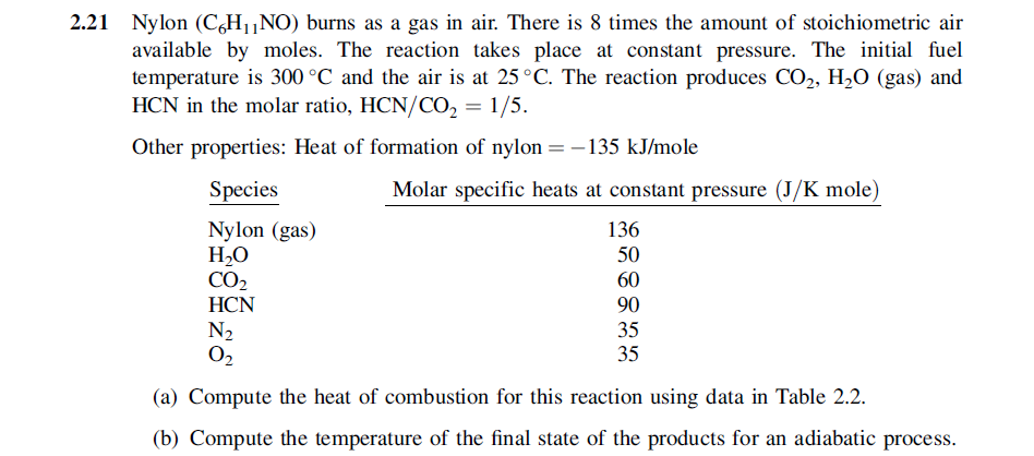 Solved Nylon (C6H11NO) burns as a gas in air. There is 8 | Chegg.com