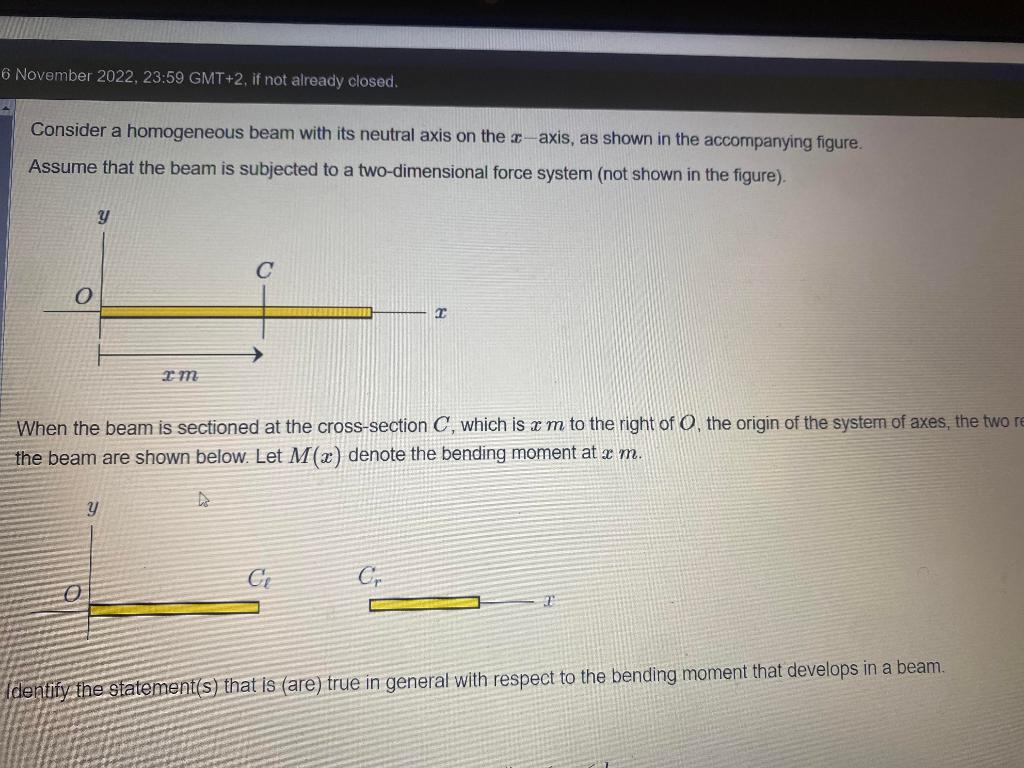 Solved Consider a homogeneous beam with its neutral axis on | Chegg.com