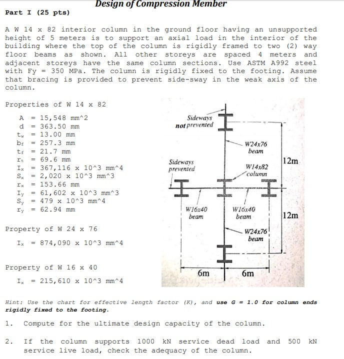 Design of Compression Member Part I (25 pts) A W 14 x | Chegg.com