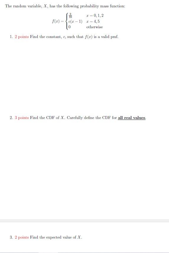 The random variable, X, has the following probability | Chegg.com