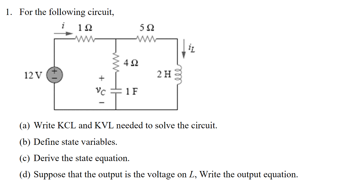 1. For the following circuit, (a) Write KCL and KVL | Chegg.com