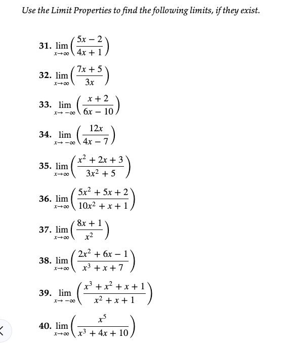 Solved Use the Limit Properties to find the following | Chegg.com