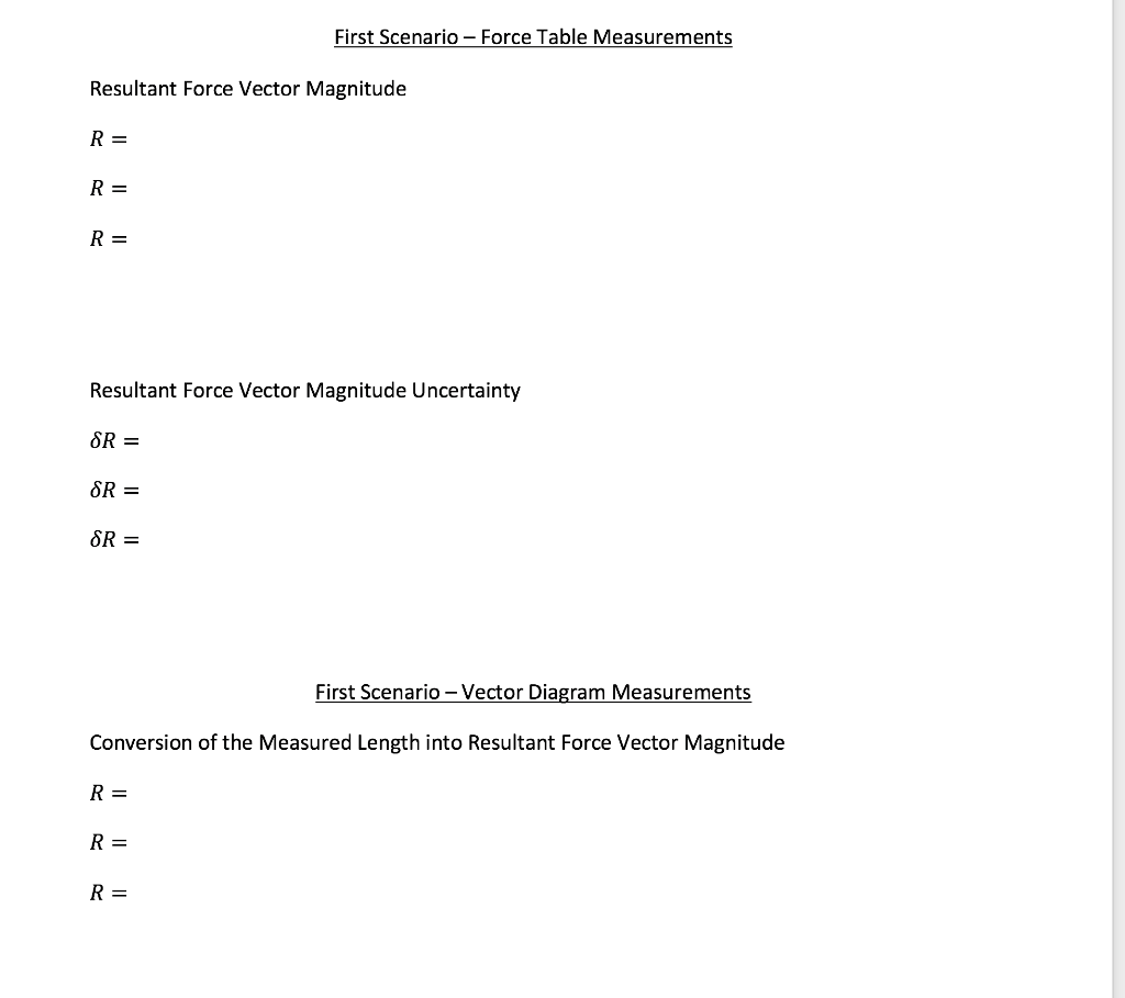 DATA TABLES - FORCE TABLE MEASUREMENTS DATA TABLES - | Chegg.com