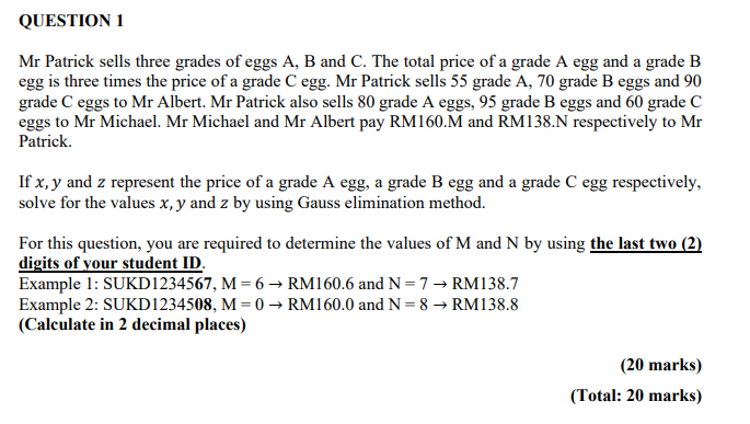 Solved QUESTION 1 Mr Patrick sells three grades of eggs A, B | Chegg.com