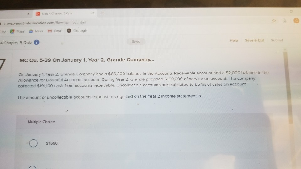 Solved x Unit 4 Chapter 5 Quiz X + | Chegg.com