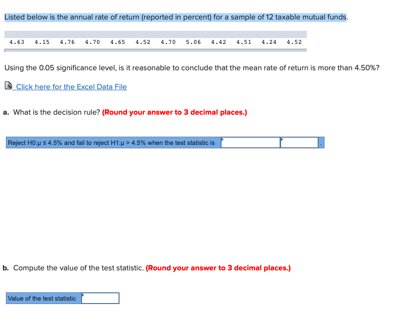 Solved isted below is the annual rate of return (reported in | Chegg.com