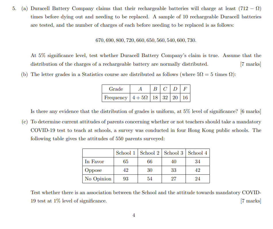 Solved 5. (a) Duracell Battery Company claims that their | Chegg.com