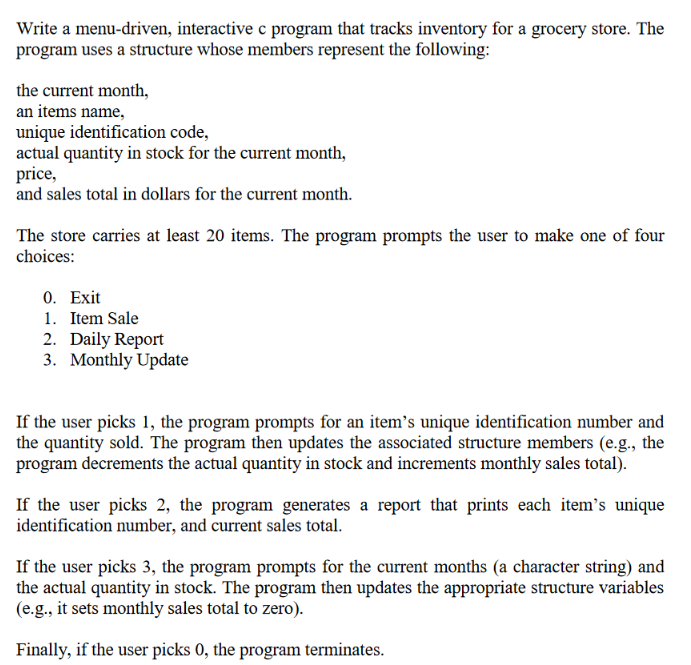 Solved Write A Menu Driven Interactive C Program That 7894