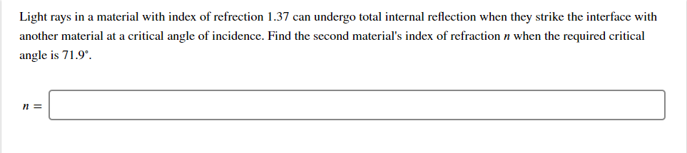 Solved Light rays in a material with index of refrection | Chegg.com