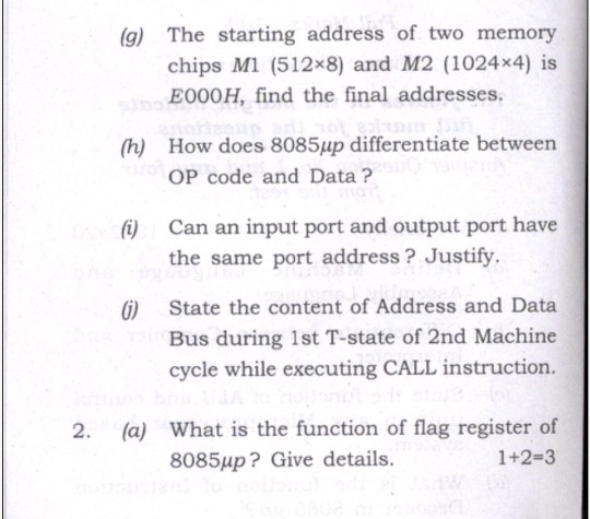 Solved (g) The starting address of two memory chips Mi | Chegg.com