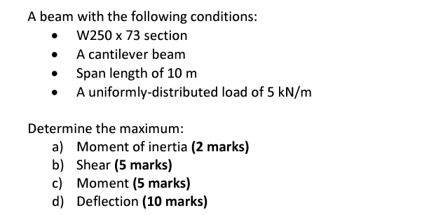 Solved A beam with the following conditions: - W250 × 73 | Chegg.com