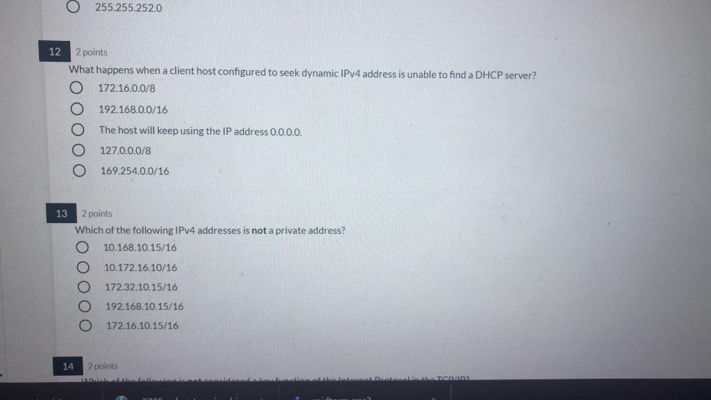 Solved O 255.255.252.0 12 2 points What happens when a | Chegg.com