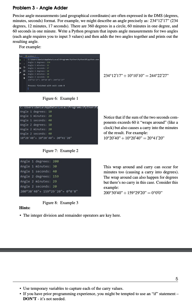 Solved Problem 3 - Angle Adder Precise angle measurements | Chegg.com