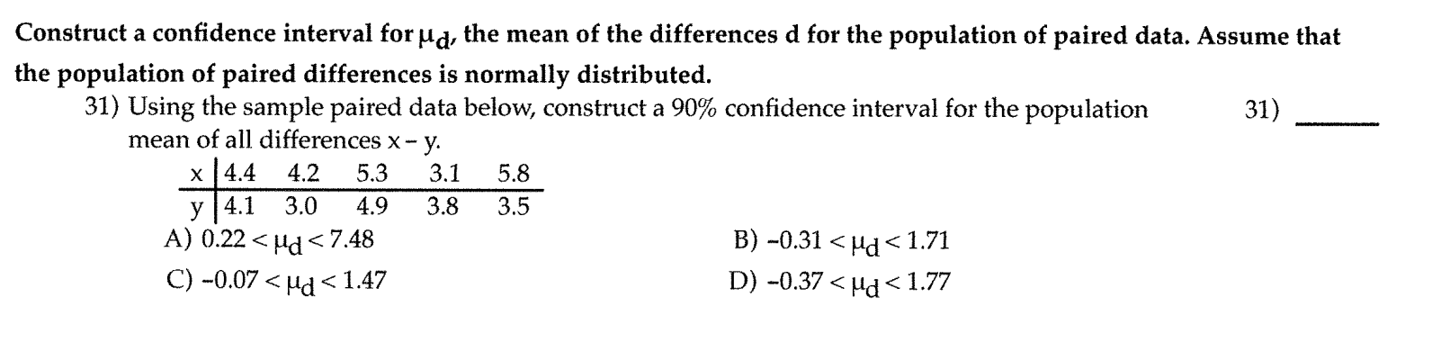 Solved Construct a confidence interval for µd, the mean of | Chegg.com