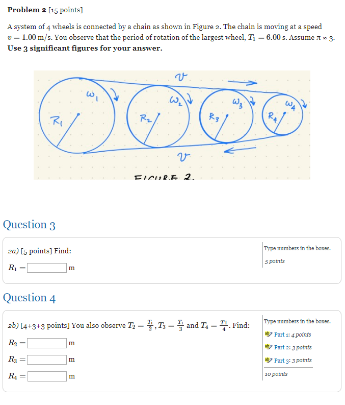 Solved A system of 4 wheels is connected by a chain as shown | Chegg.com