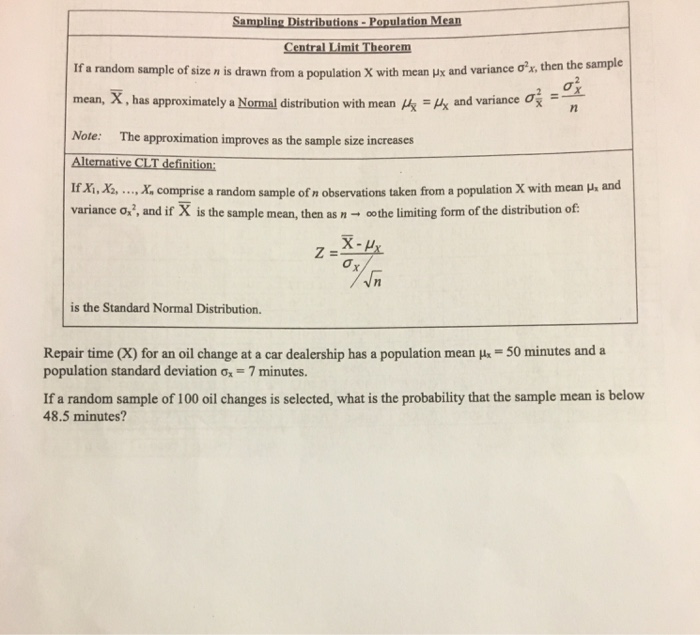 Solved Sampling Distributions-Population Mean Central Limit | Chegg.com