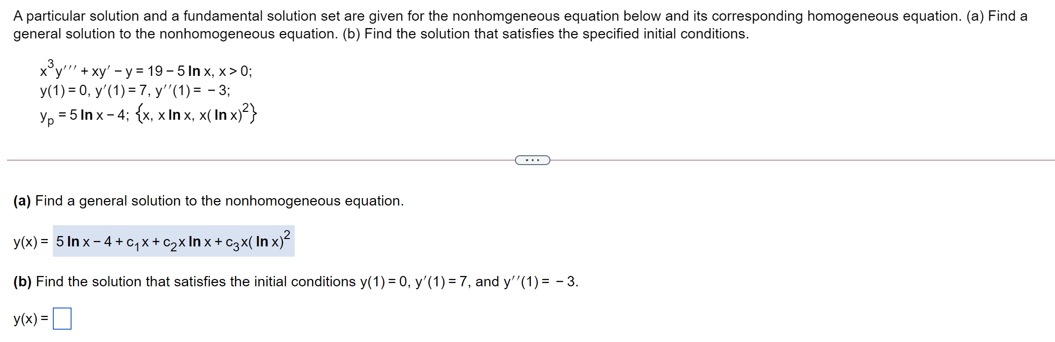 Solved A particular solution and a fundamental solution set | Chegg.com