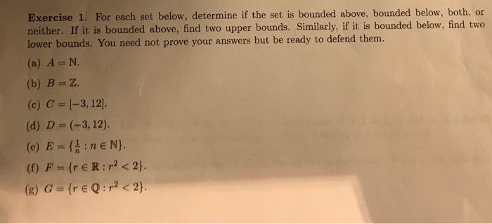 Solved Exercise 1. For each set below, determine if the set | Chegg.com