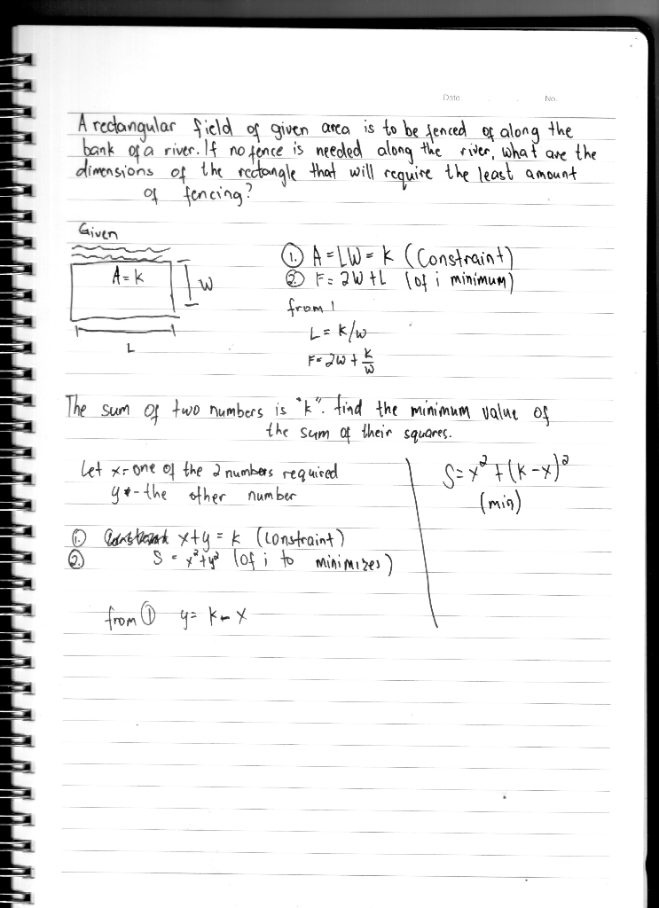 Solved Date A rectangular field of given area is to be | Chegg.com