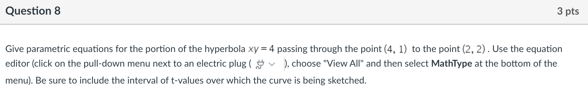 Solved Question 7 3 pts Give parametric equations for the | Chegg.com