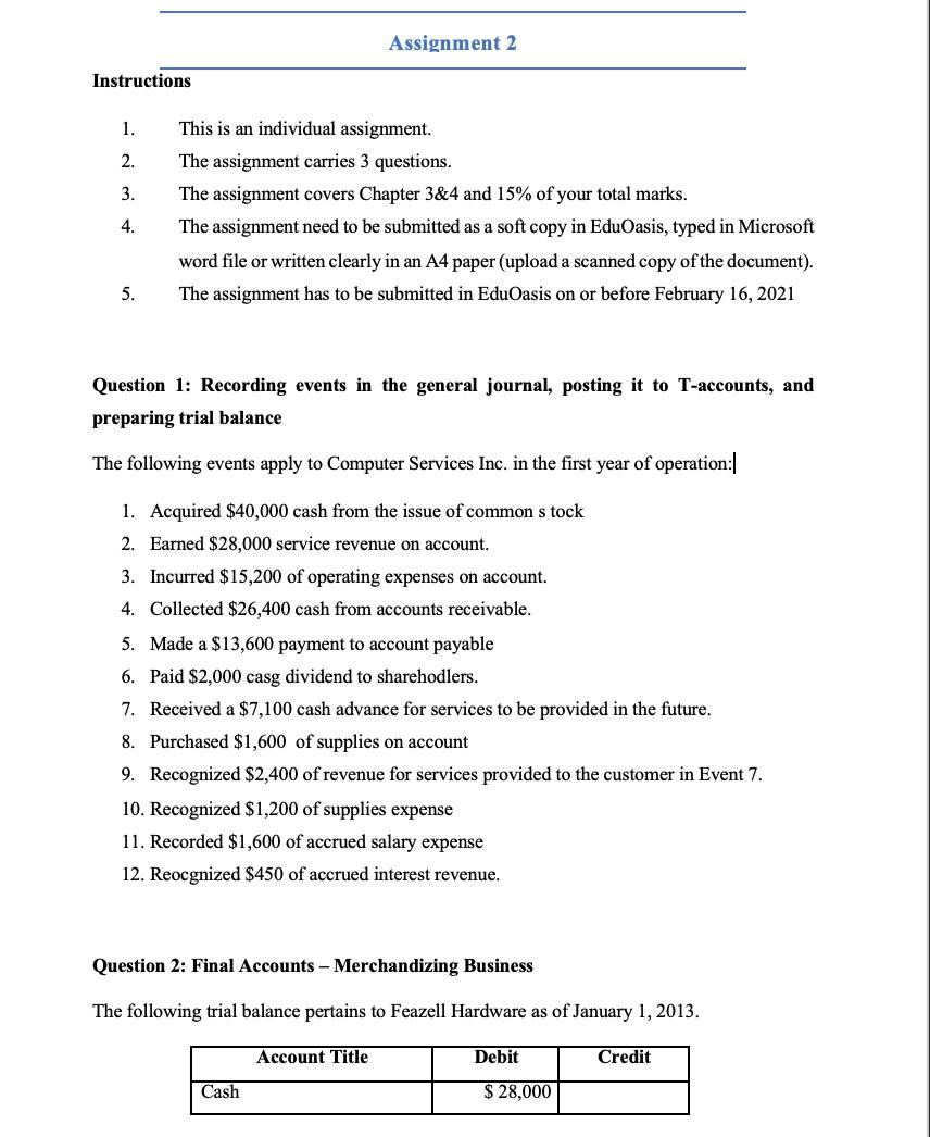 Solved Assignment 2 Instructions 1. 2. 3. This is an | Chegg.com