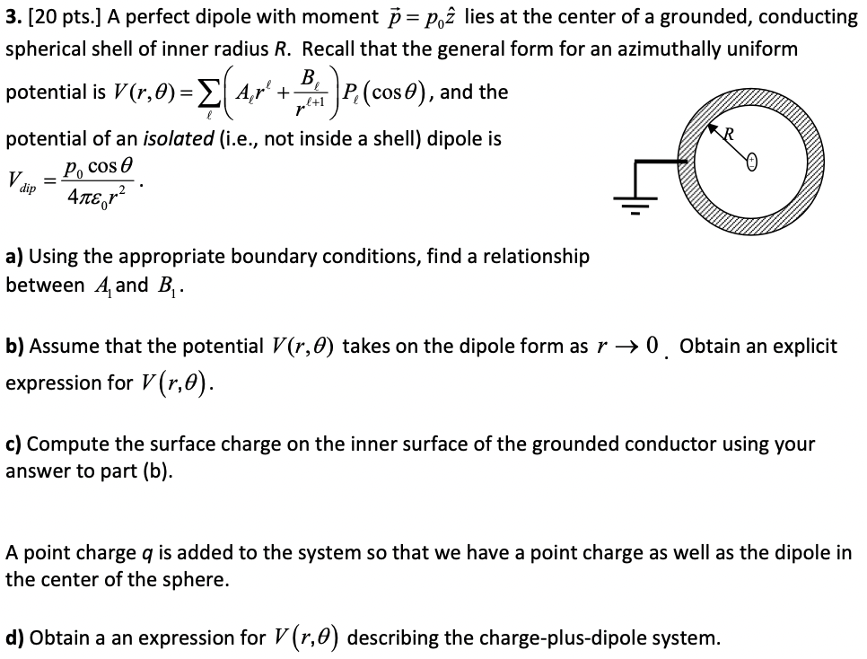 Solved 3. [20 pts.] A perfect dipole with moment p = poż | Chegg.com