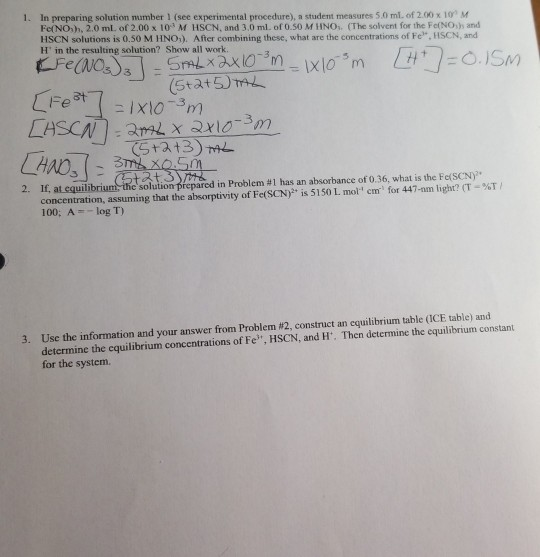 Solved 1. In preparing solution number 1 (see experimental | Chegg.com