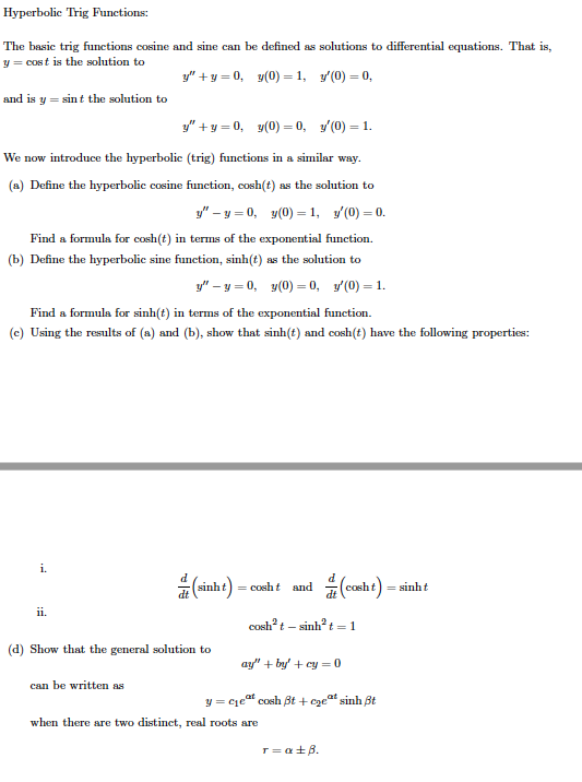 Solved Hyperbolic Trig Functions: The basic trig functions | Chegg.com