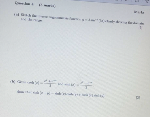 Solved Marks (a) Sketch the inverse trigonometric function | Chegg.com