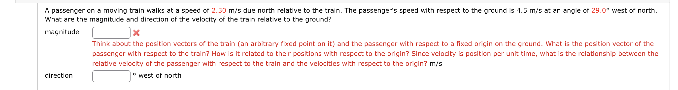 Solved A passenger on a moving train walks at a speed of | Chegg.com