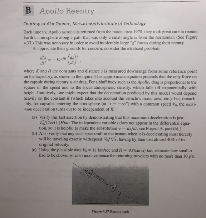 Solved B Apollo Reentry Courtesy of Alar Toomre, | Chegg.com