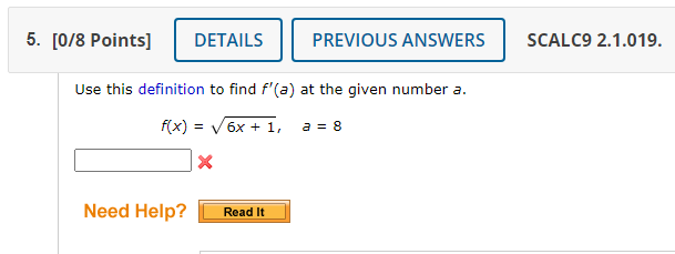 Solved Use this definition to find f′(a) at the given number | Chegg.com