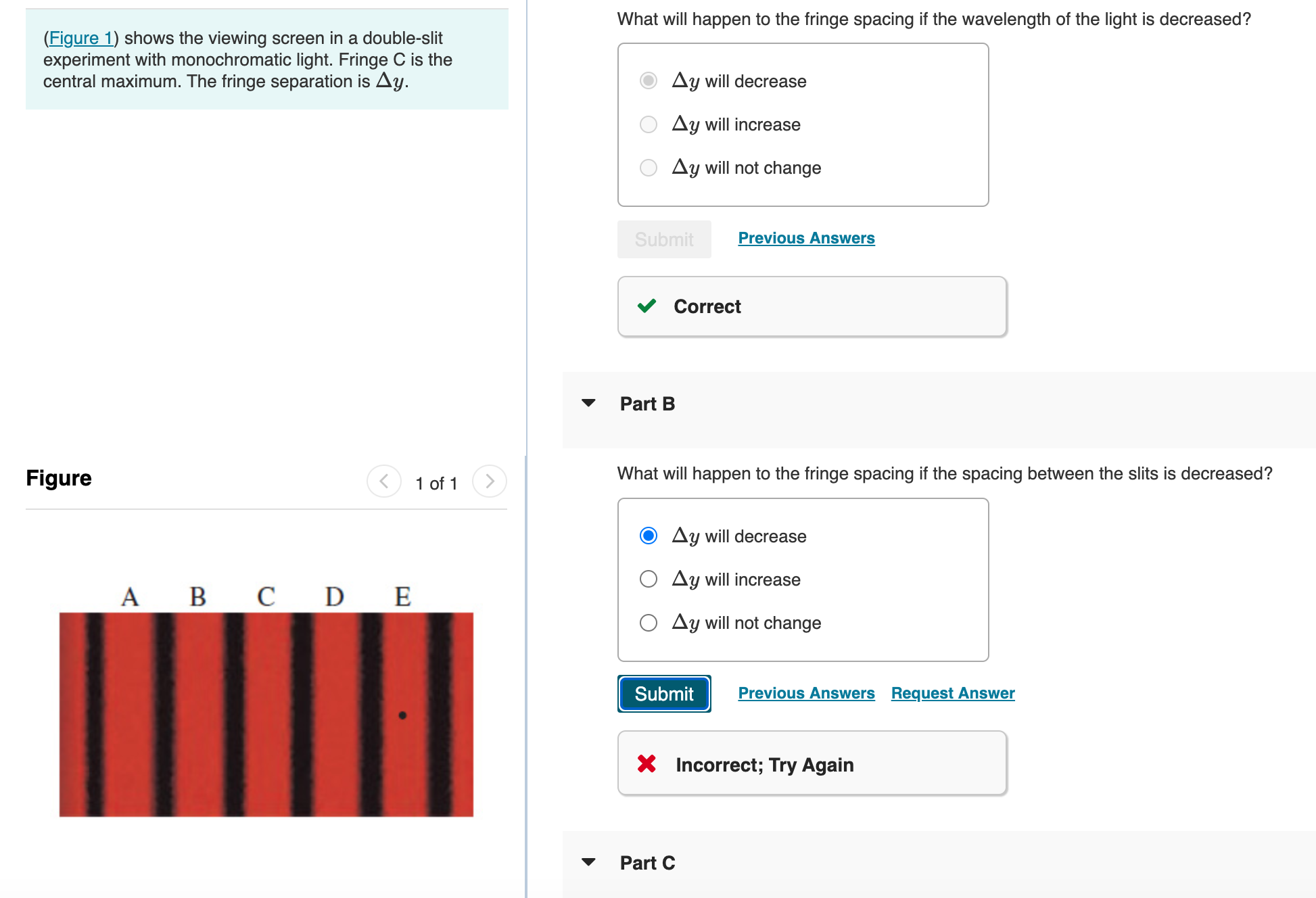 Solved (Figure 1) shows the viewing screen in a double-slit | Chegg.com
