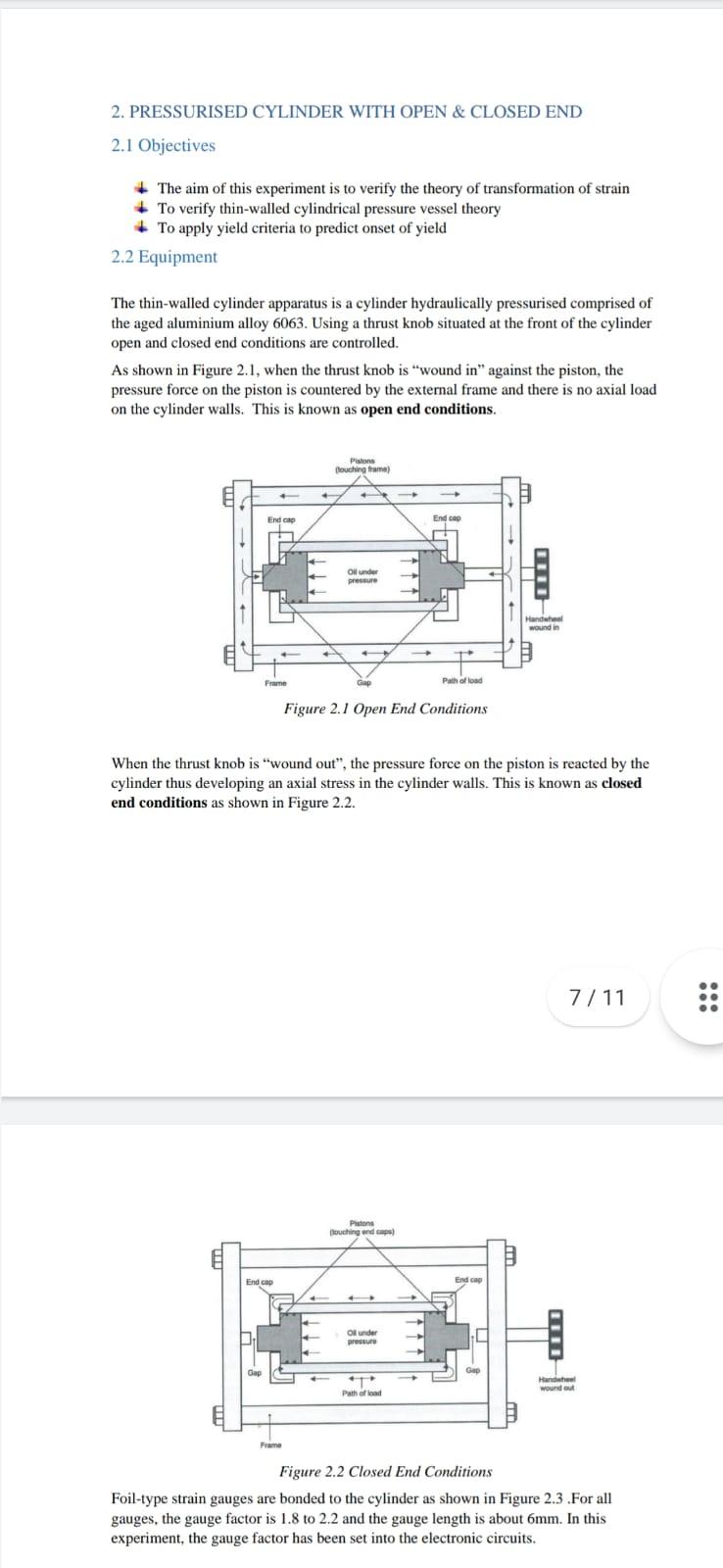 Solved 2. PRESSURISED CYLINDER WITH OPEN \& CLOSED END 2.1 | Chegg.com