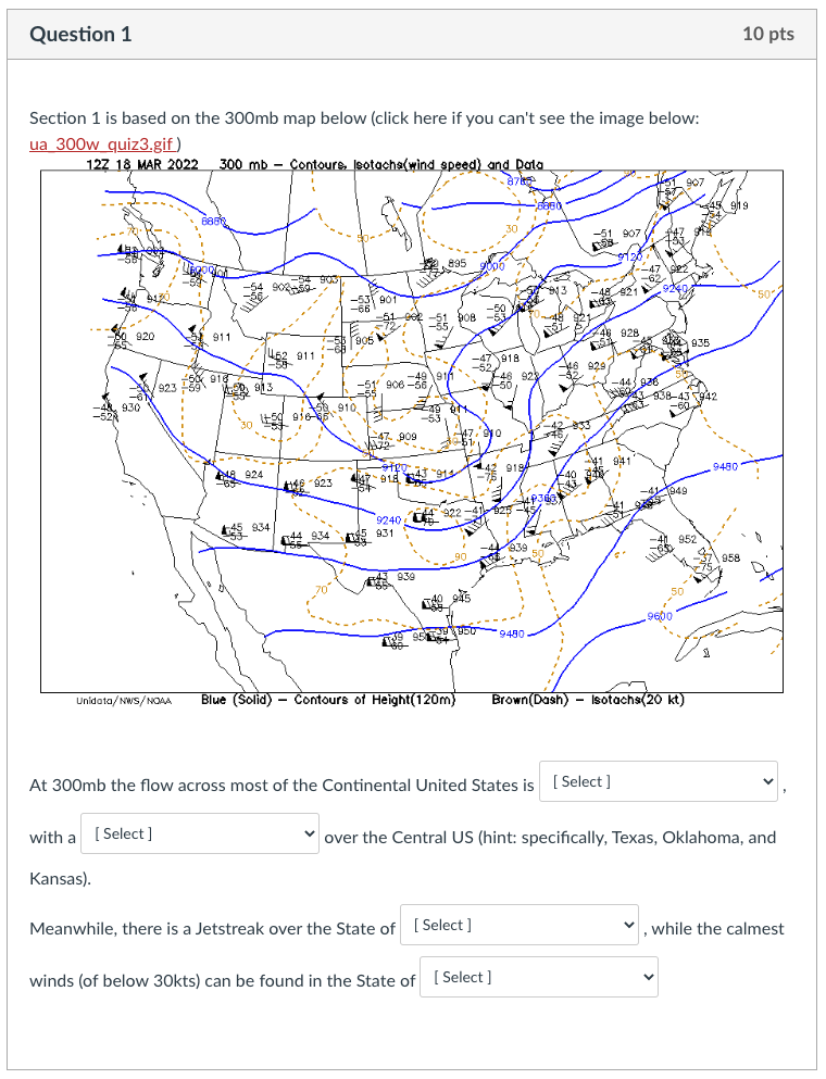 Solved Question 1 Section 1 is based on the 300mb map below | Chegg.com
